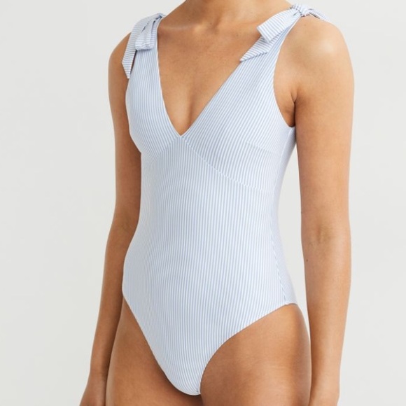 Handm Swim Hm Seersucker High Cut One Peice Swimsuit Large Poshmark